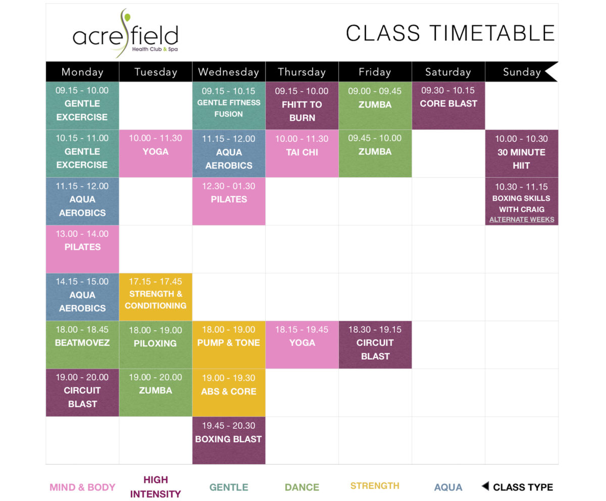Class timetable - Acresfield Leisure