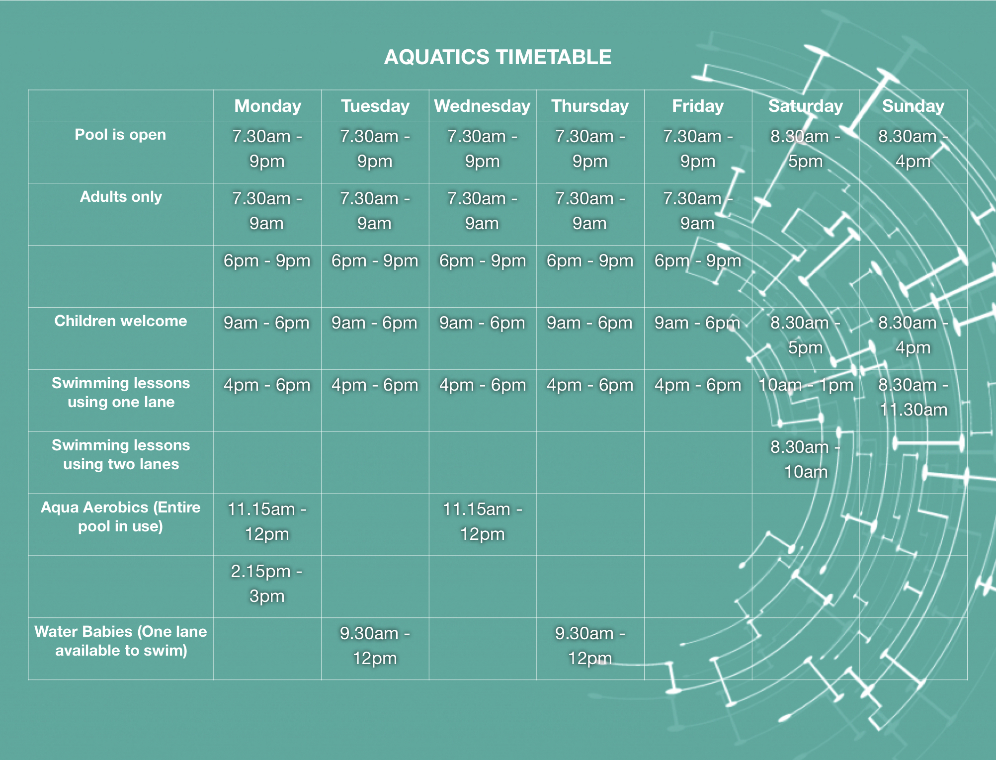 Pool-timetable - Acresfield Leisure